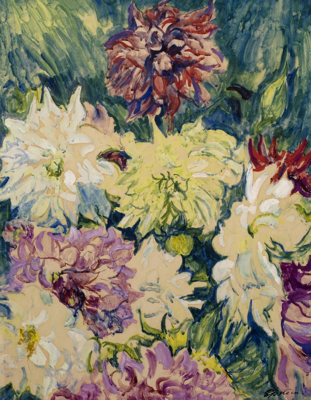 Jacob Epstein (1880-1959) Dahlias signed (lower right) watercolour and ...