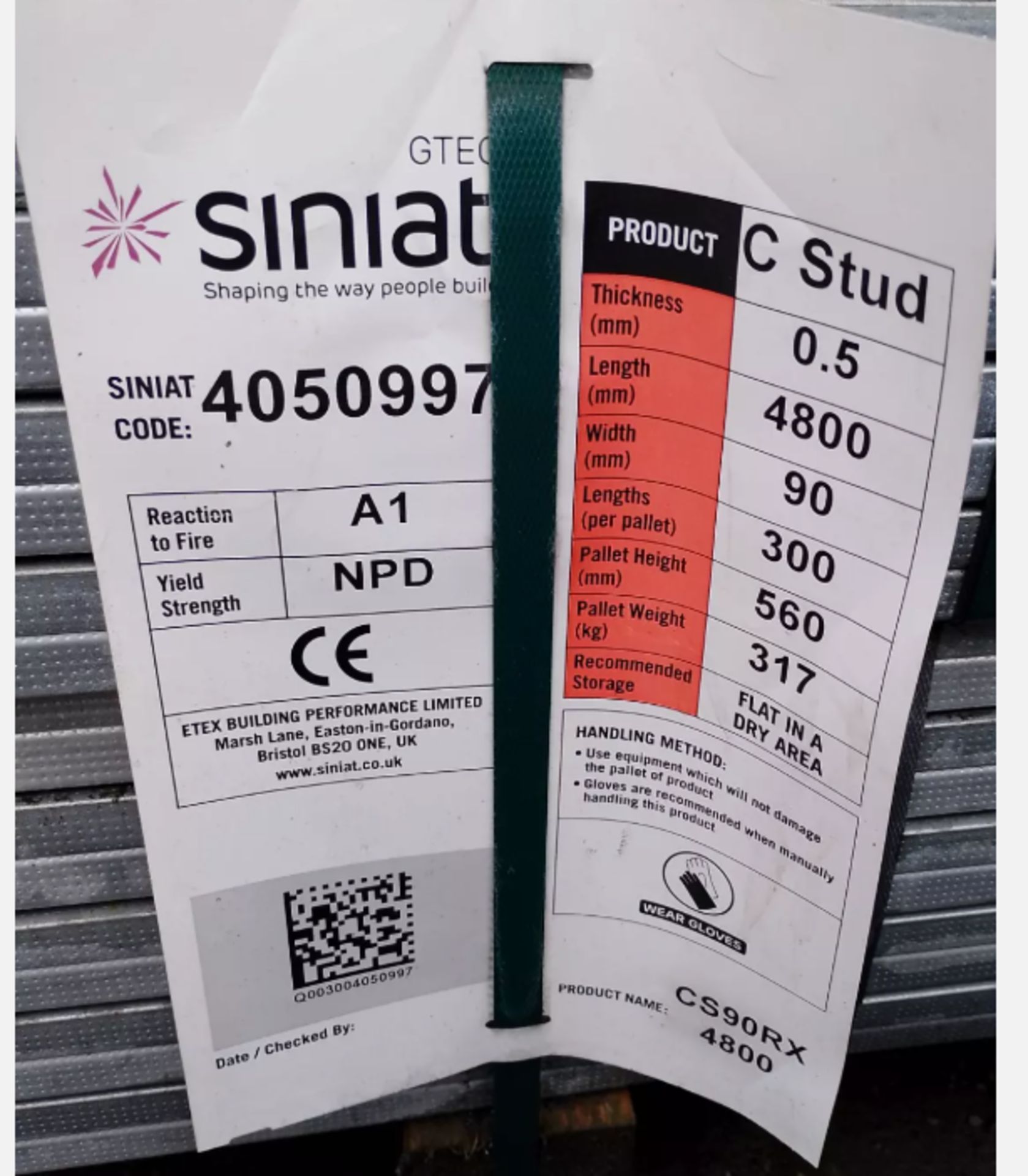Siniat Gtec C Stud 0.5mm x 90mm x 4800mm CS90RX4800 100 ...