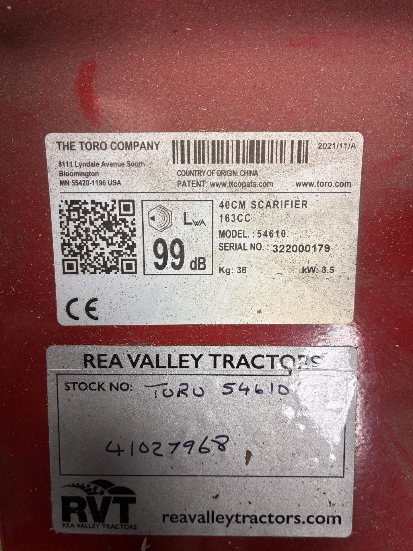 Toro, Model: 54610, Steel Deck ScarifierSerial No. 322000179Retail: Â£519