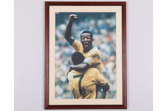 An autographed Pele print, with COA, framed and glazed, 72 x 54cm