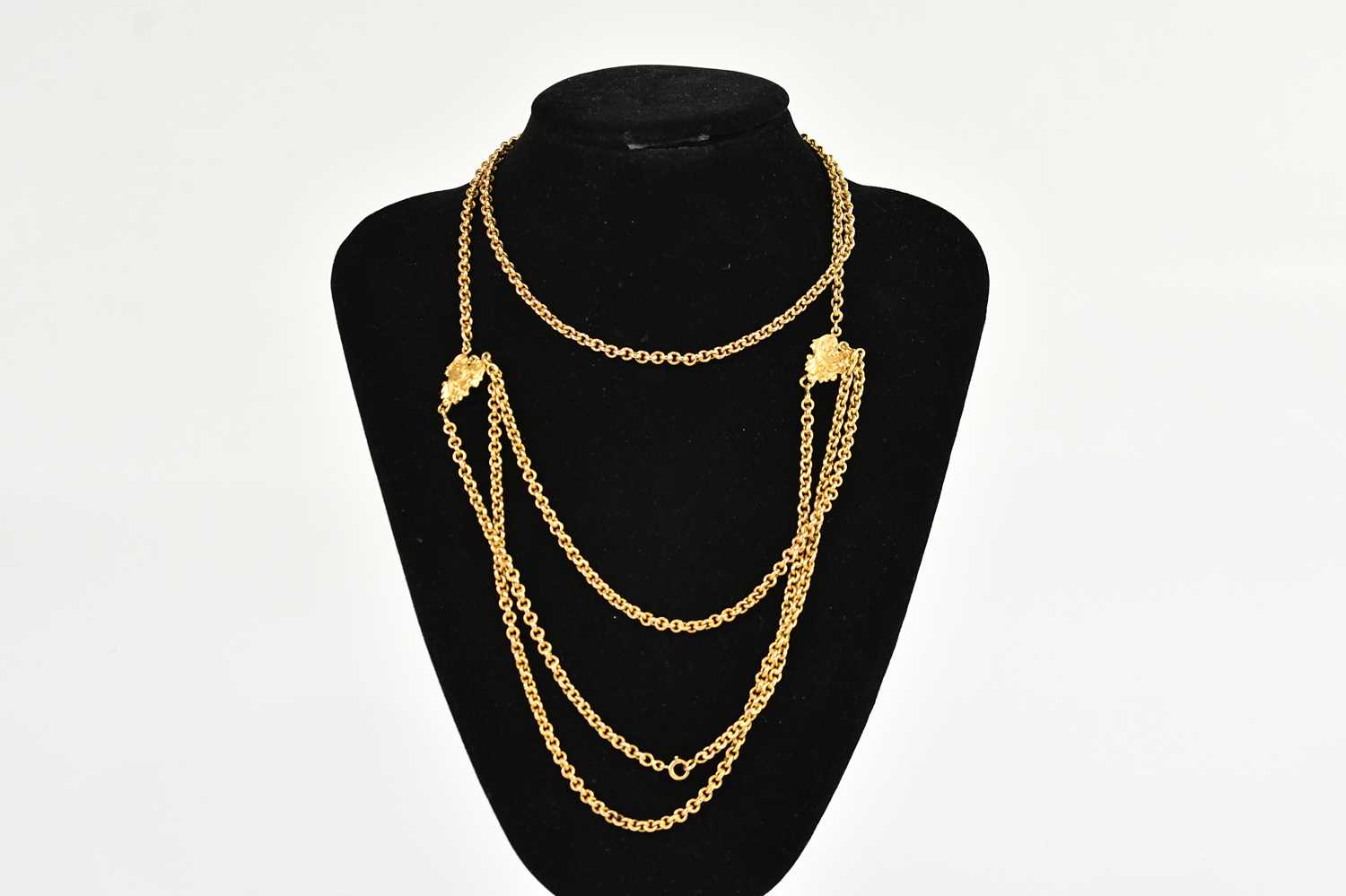 A large yellow metal three strand belcher type chain, length 940mm ...