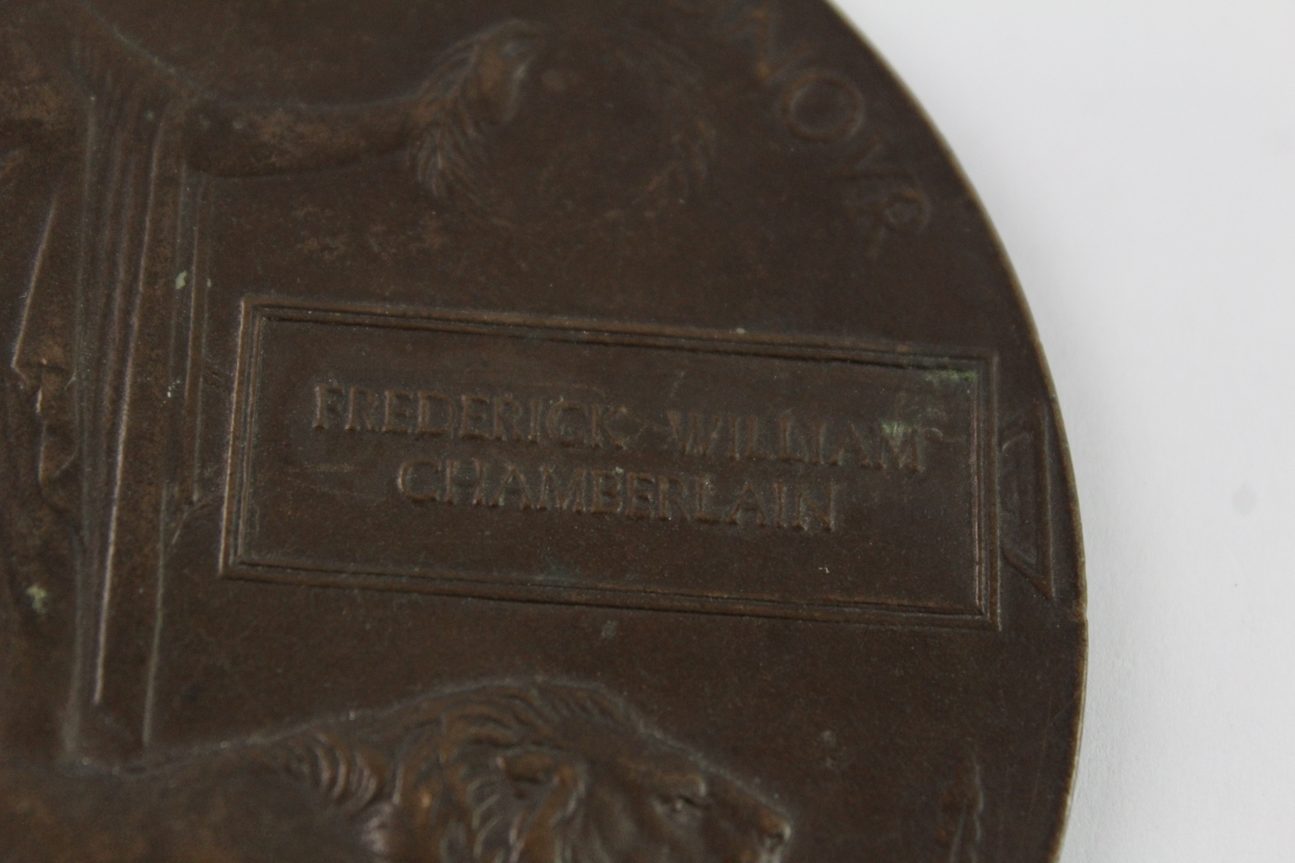 WW1 Death Plaque Named To- Fredrick William Chamberlain - WW1 Death ...