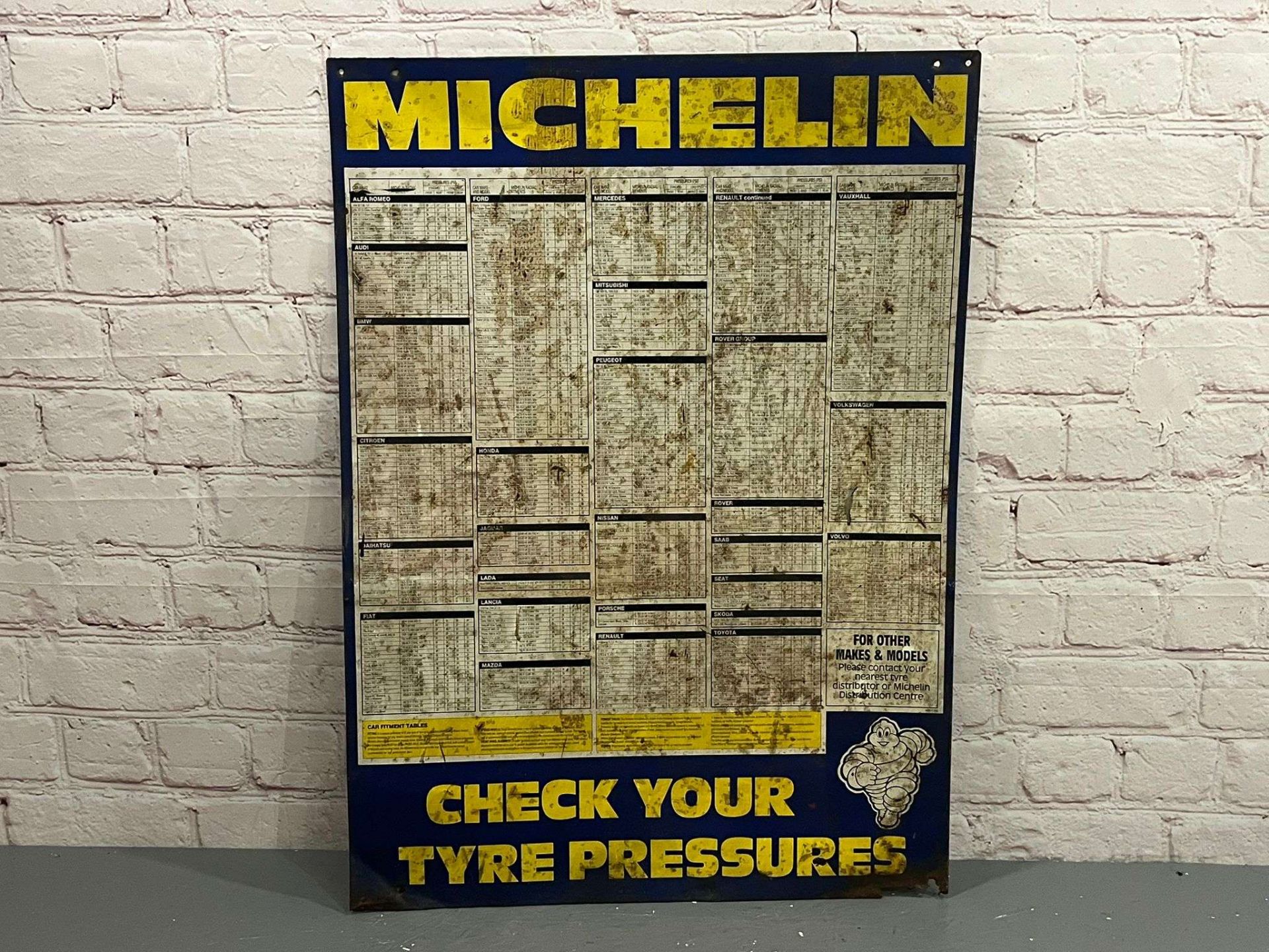 Summary:Michelin Tyre Pressure Chart Tin Sign (Original) 63 x 87cm