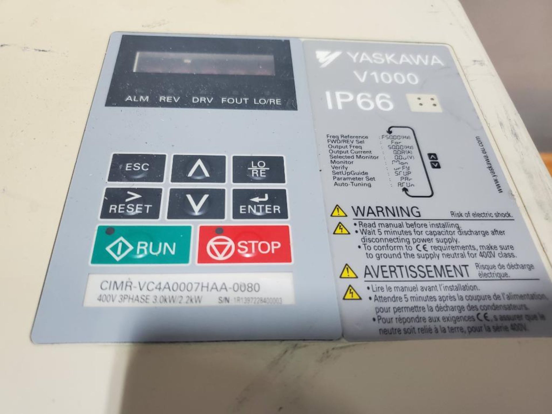 Yaskawa V1000 drive. Part number CIMR-VC4A0007HAA-0080. For a $20 fee ...