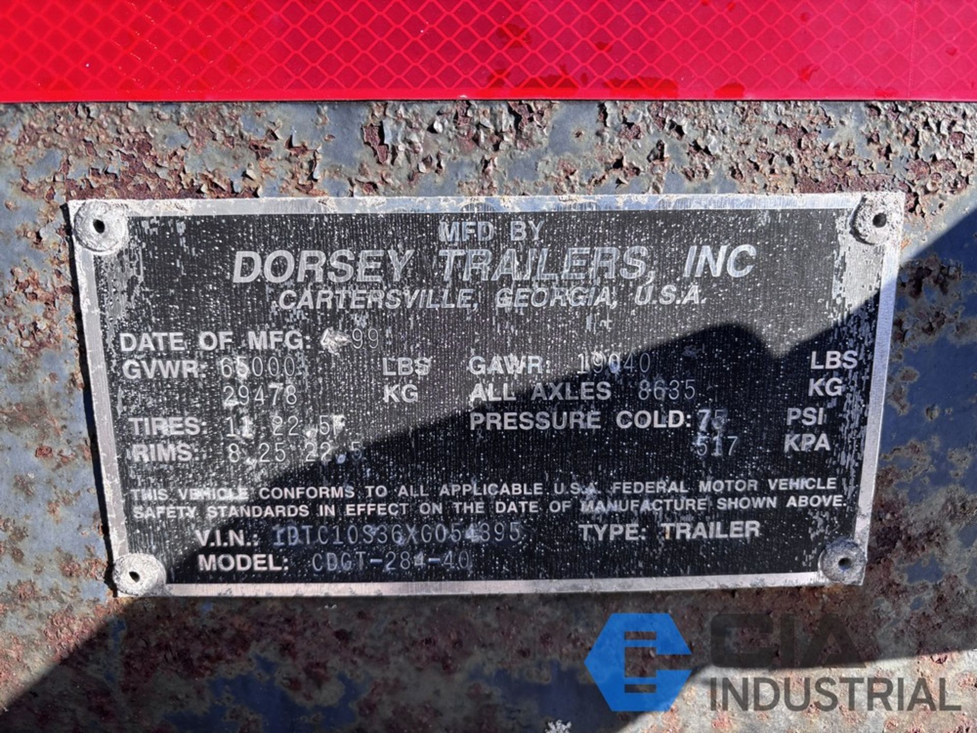 1999 DORSEY MODEL CDGT-284-40 PIPE TRAILER; VIN NO. 1DTC10S36X6054395 ...