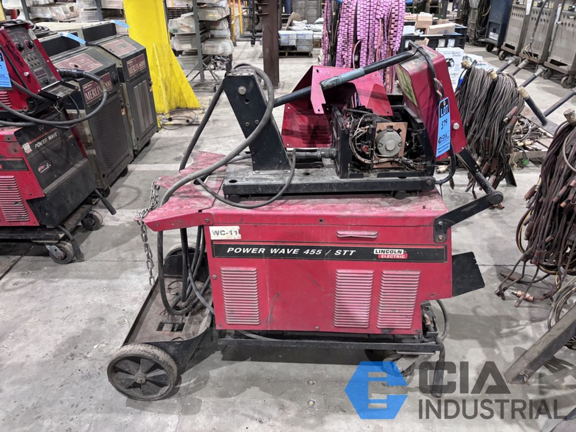 450 AMP LINCOLN POWERWAVE 455M/STT WELDER WITH POWER FEED 10M WIRE FEED ...