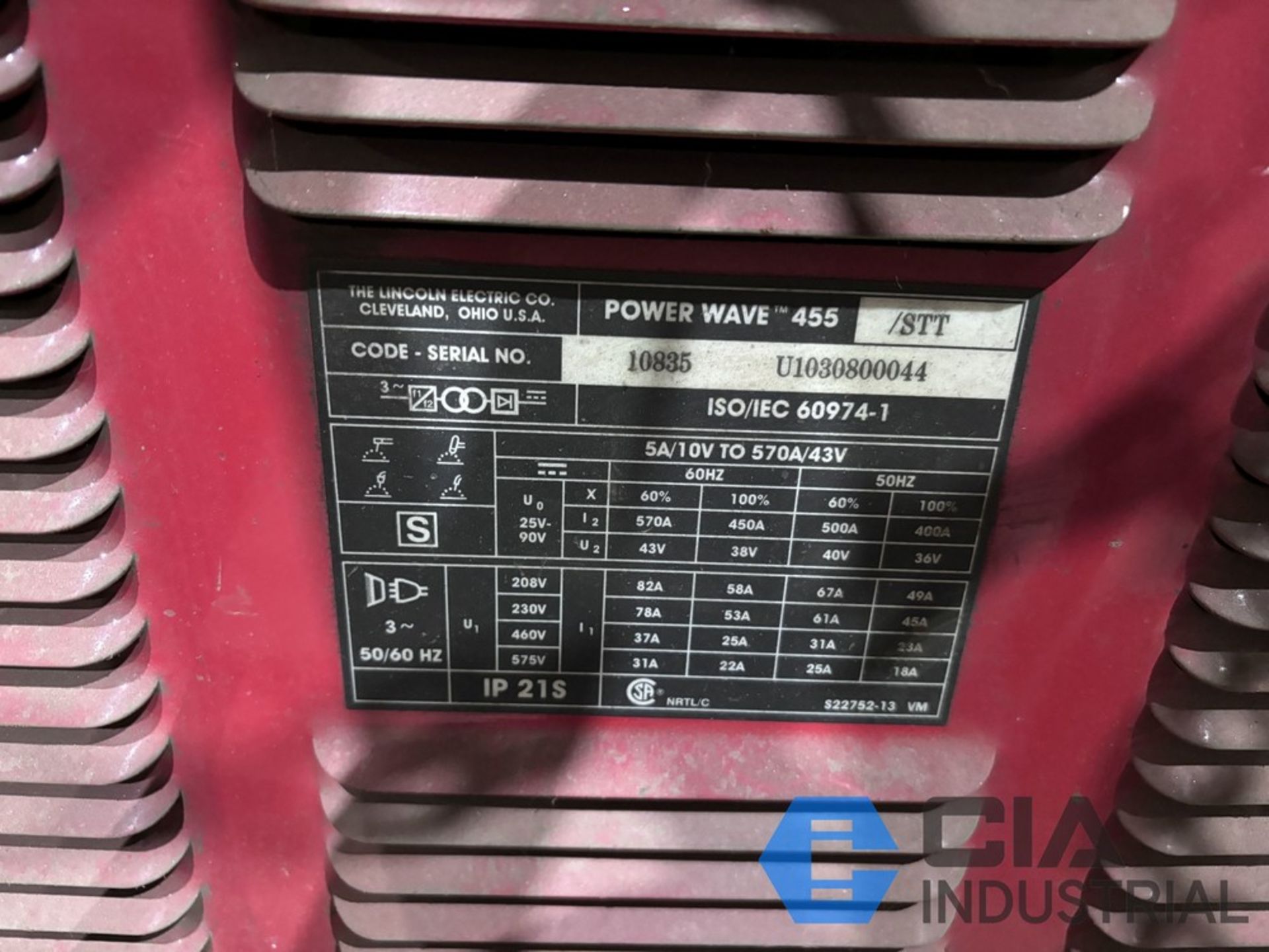 450 AMP LINCOLN POWERWAVE 455M/STT WELDER WITH POWER FEED 10M WIRE FEED ...