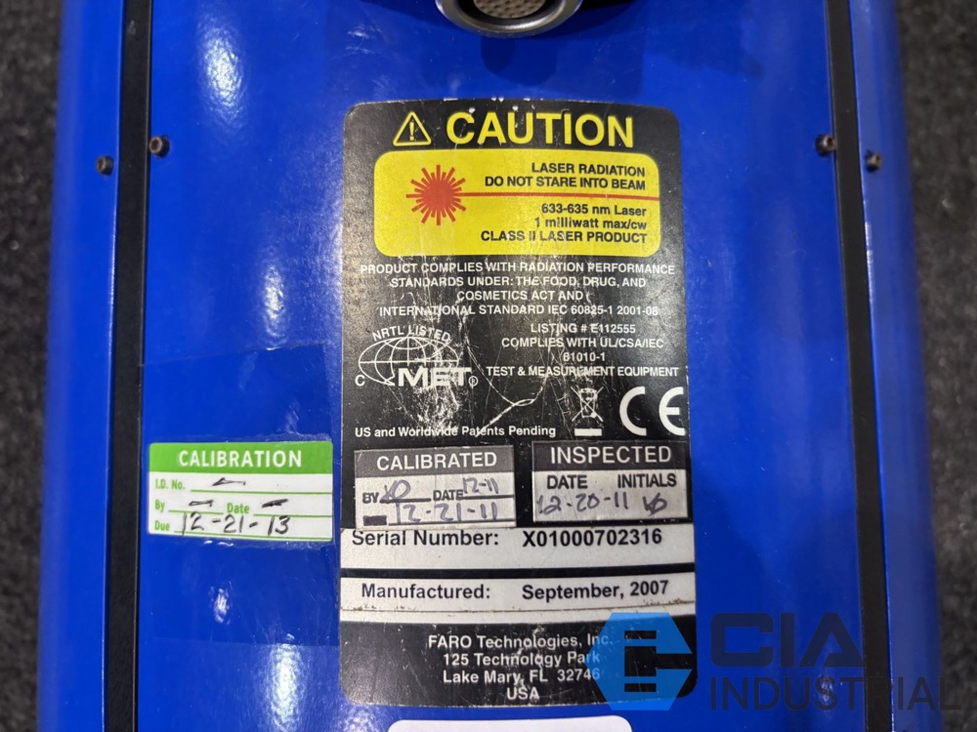 FARO XV2 LASER TRACKER; S/N X01000702316 (2007)