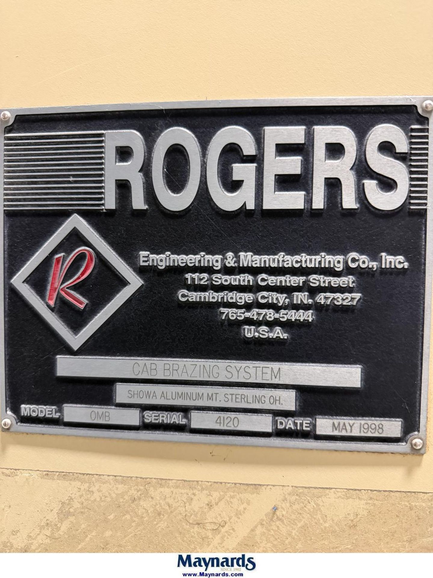 Rogers Model OMB Cab Brazing System , S/N 4120