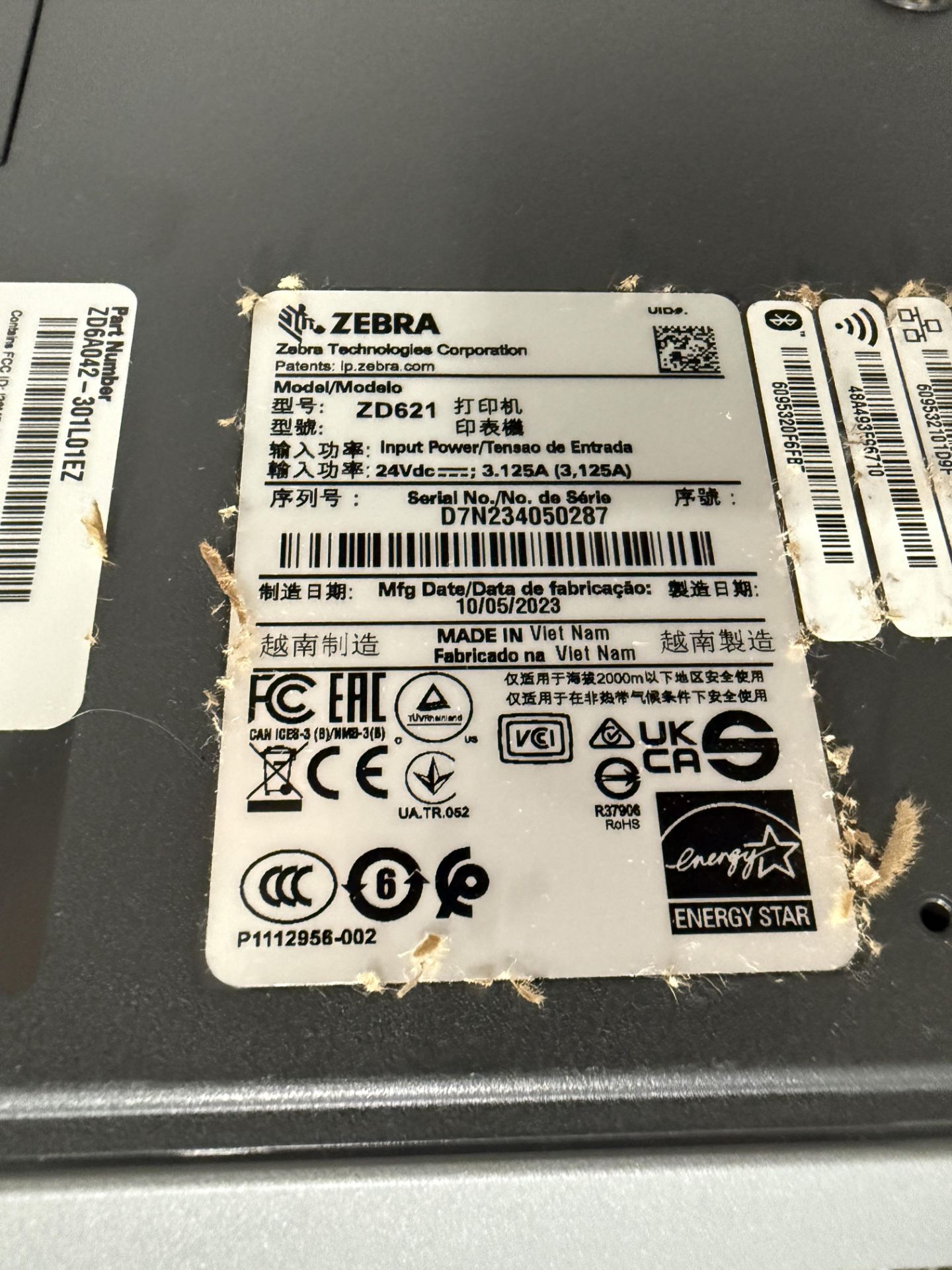 2023 Zebra Model ZD621 Label Printer, 120 V, S#D7N234050287