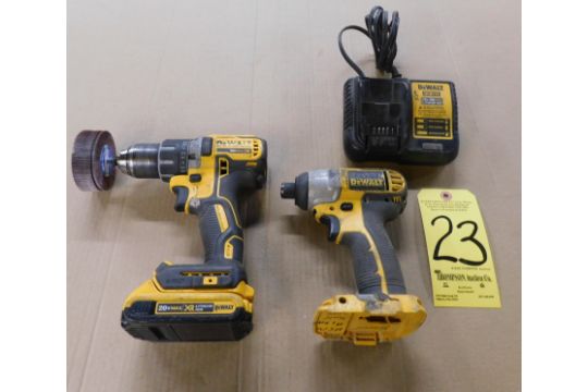 (2) Dewalt Cordless Drills, Model DCD791 and DC825, 1 Battery and 1 Charger