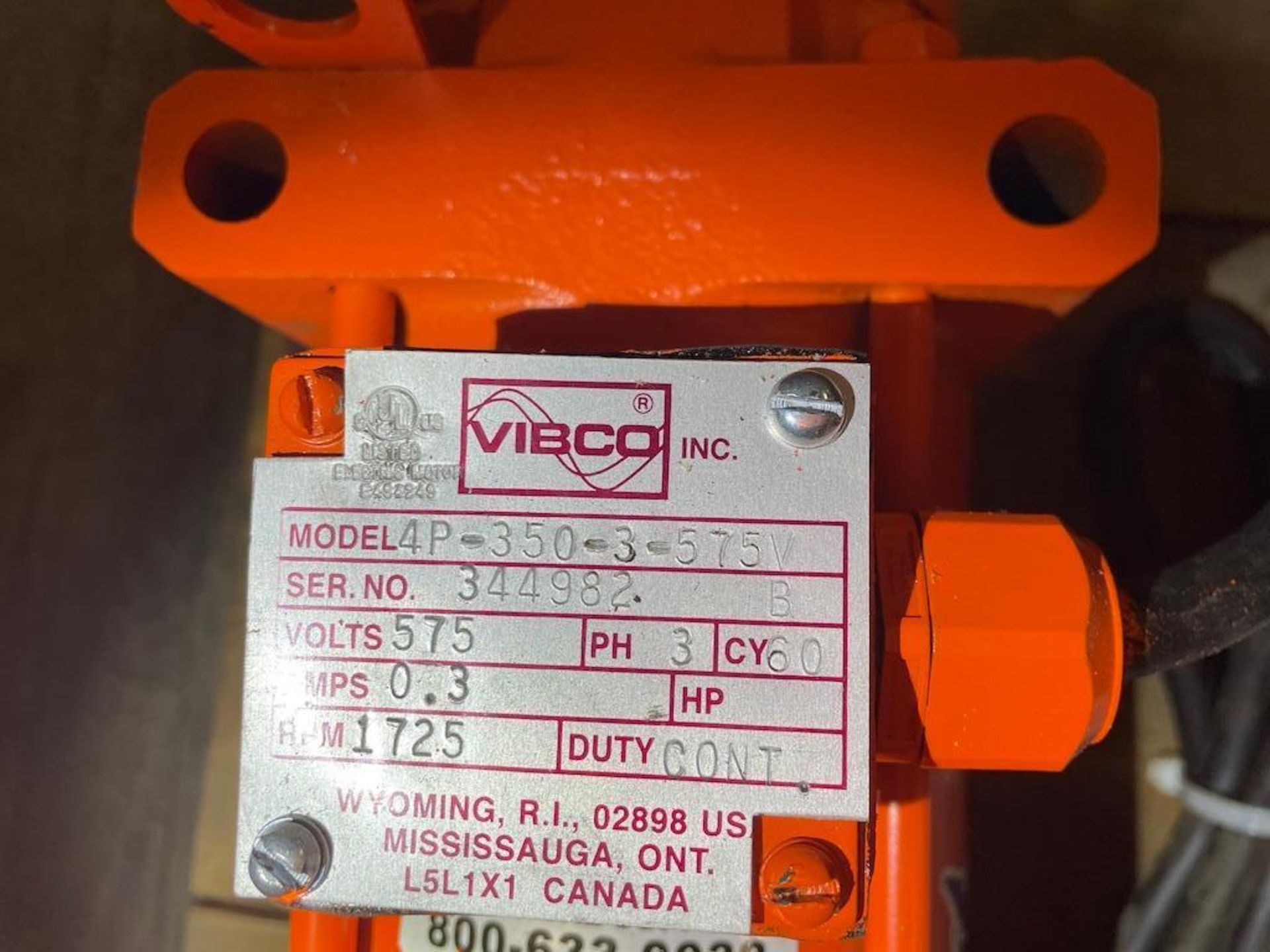 VIBCO 4P-350-3-575V VIBRATORY MOTOR, 1725 RPM, 575V, S/N: 344982 ...