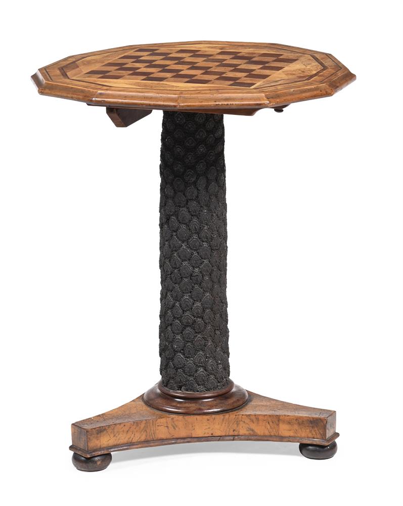 Y A NEW ZEALAND SPECIMEN WOOD PEDESTAL GAMES TABLE IN THE MANNER OF ...
