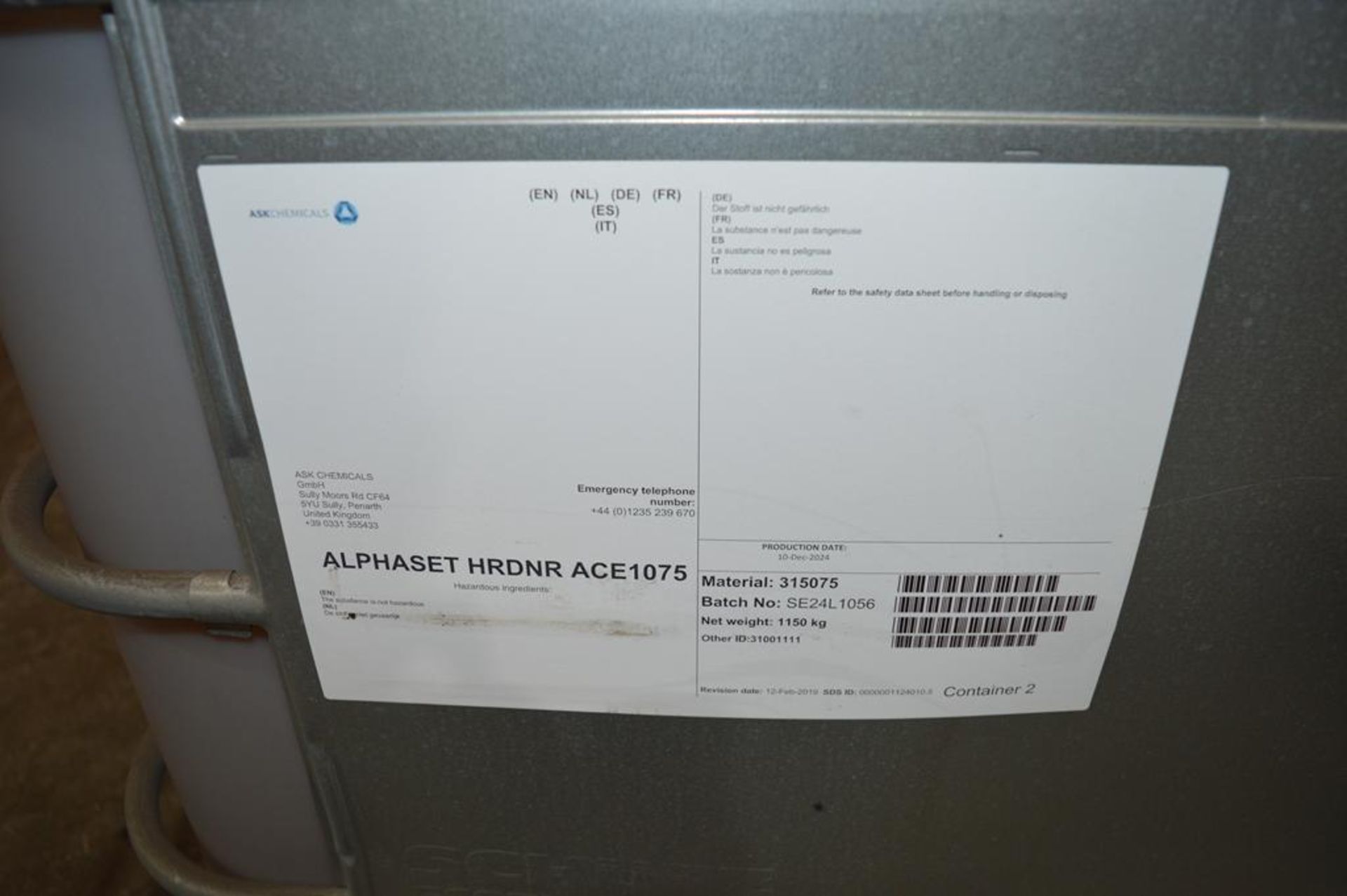 (5) IBC's(2) With Contents of Alphaset Resin TPA70(3) With Contents of ...