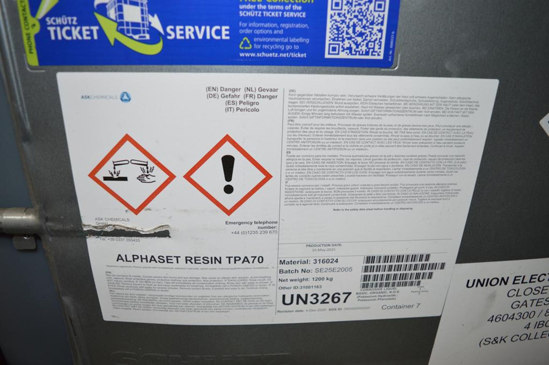 (5) IBC's(2) With Contents of Alphaset Resin TPA70(3) With Contents of ...