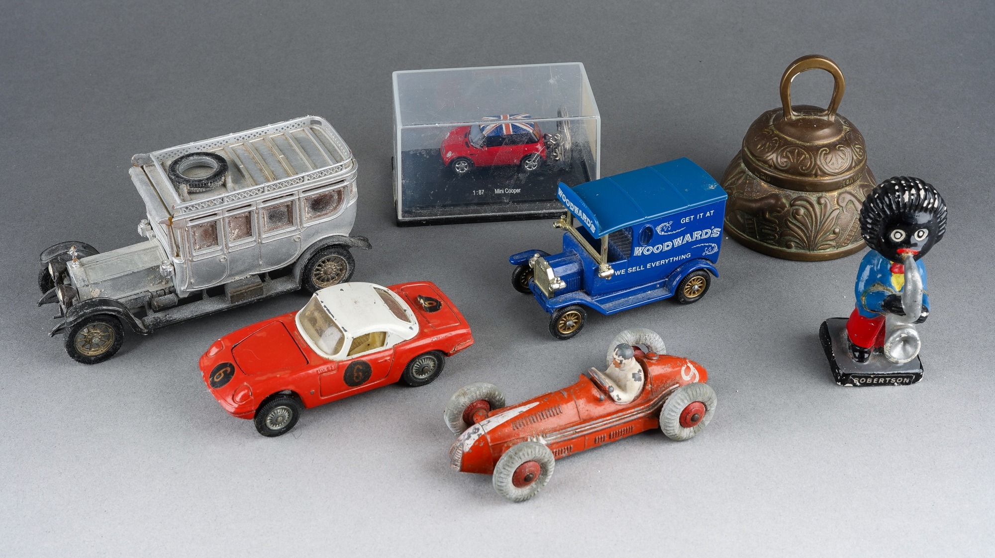 Assorted lot to inclue playworn cars: Dinky Maserati racing car, Corgi ...
