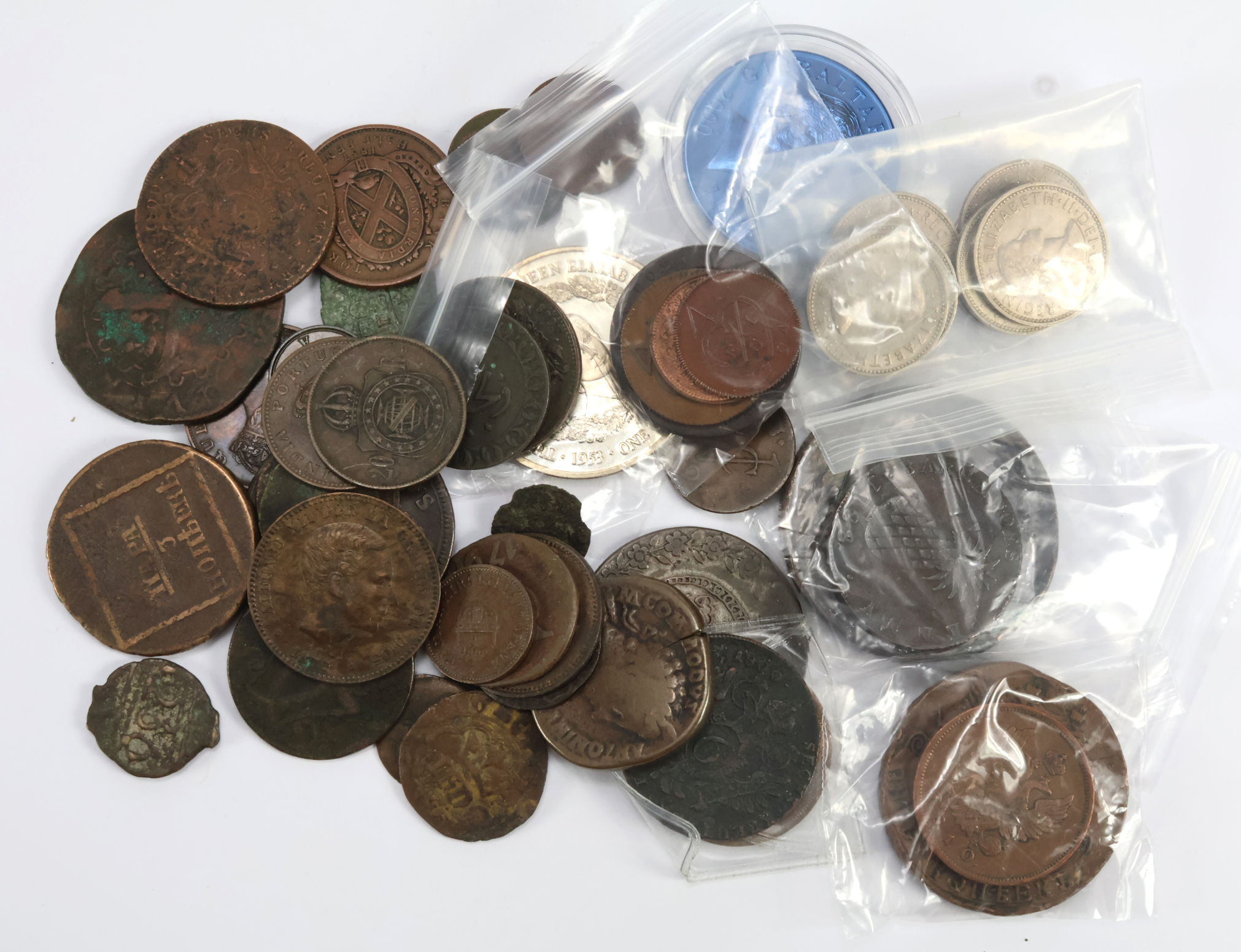 World Copper, Bronze and other base coins (54) ancient to modern. Noted ...