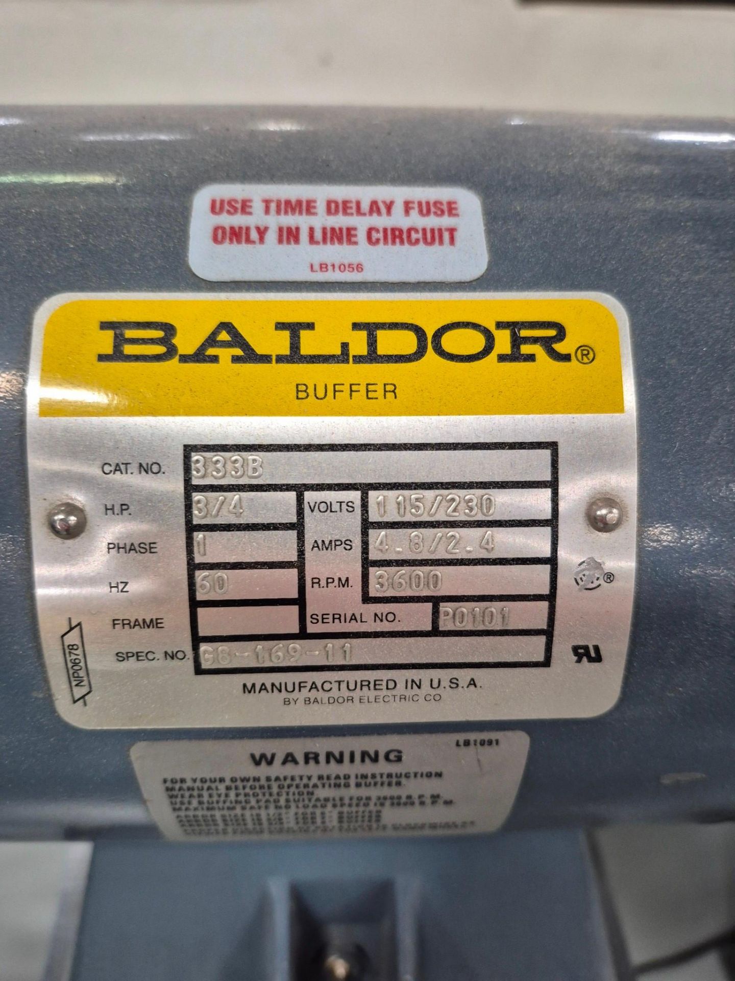BALDOR INDUSTRIAL 333B 8" BUFFER - 3/4 HP, 3600 RPM, 115/230V, 1PH WITH ...