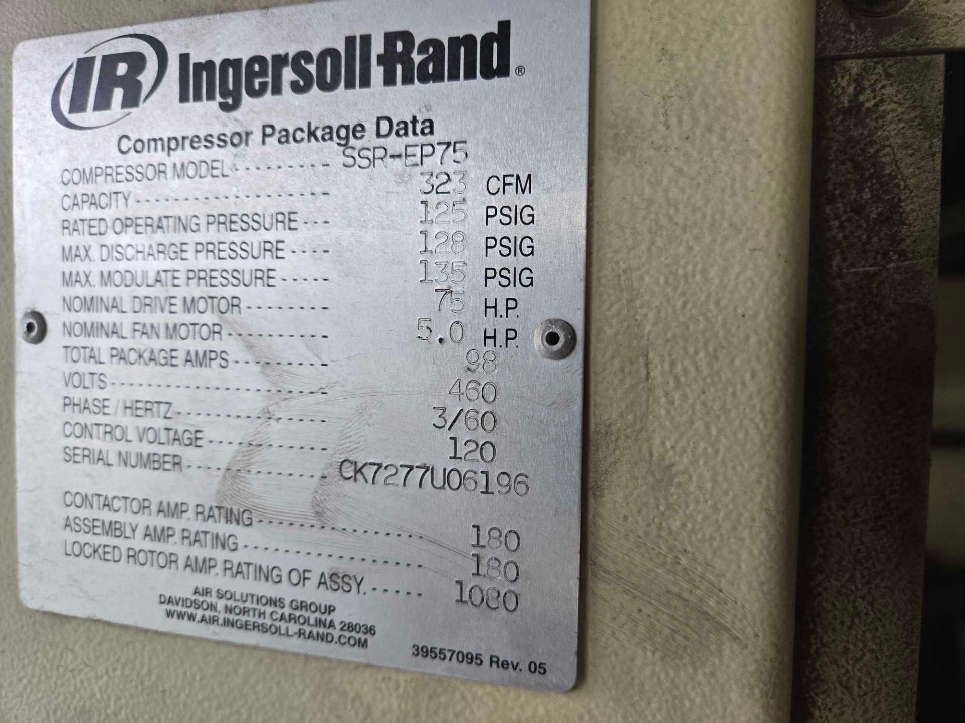 Used Ingersoll Rand Model: SSR-EP75 Air Compressor Unit with: Model ...