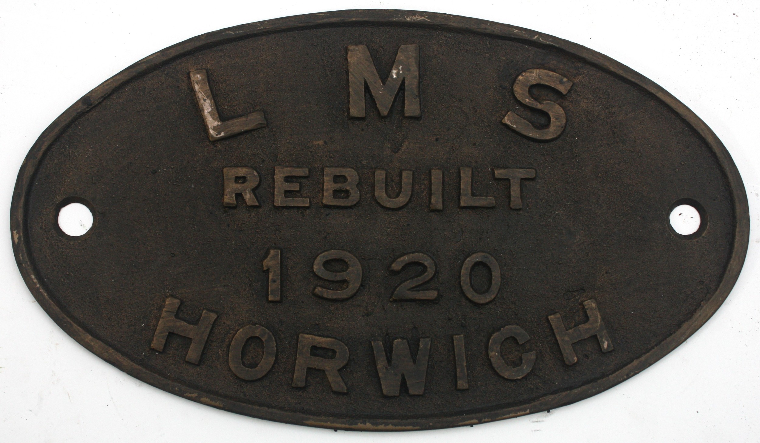 Brass oval locomotive works plate- L.M.S Horwich rebuilt 1920. It ...