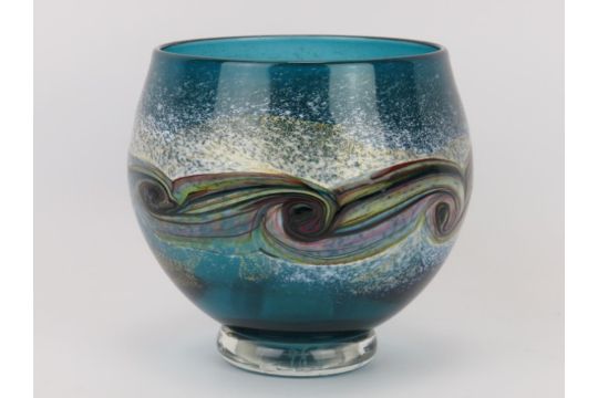 A Jonathan Harris ‘Lagoon’ turquoise studio art glass vase, dated 2001 ...