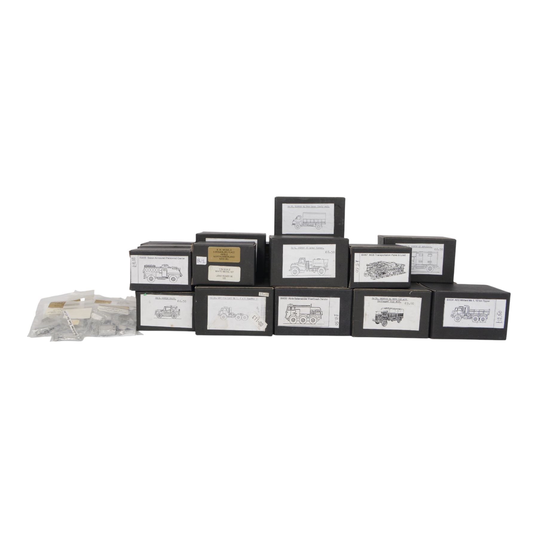 Twenty-eight BW Models 1:76 white metal model kits, including BW3 Land ...