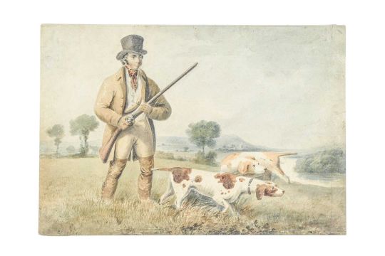 English Victorian School Shooting with Two Gun-Dogs Watercolour on card ...