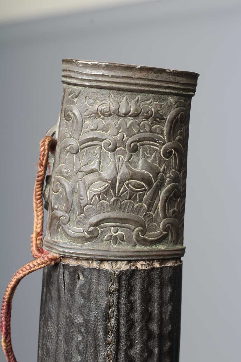 A TURKISH YATAGAN, 19th century, with 28 1/4" curved blade, one scroll ...