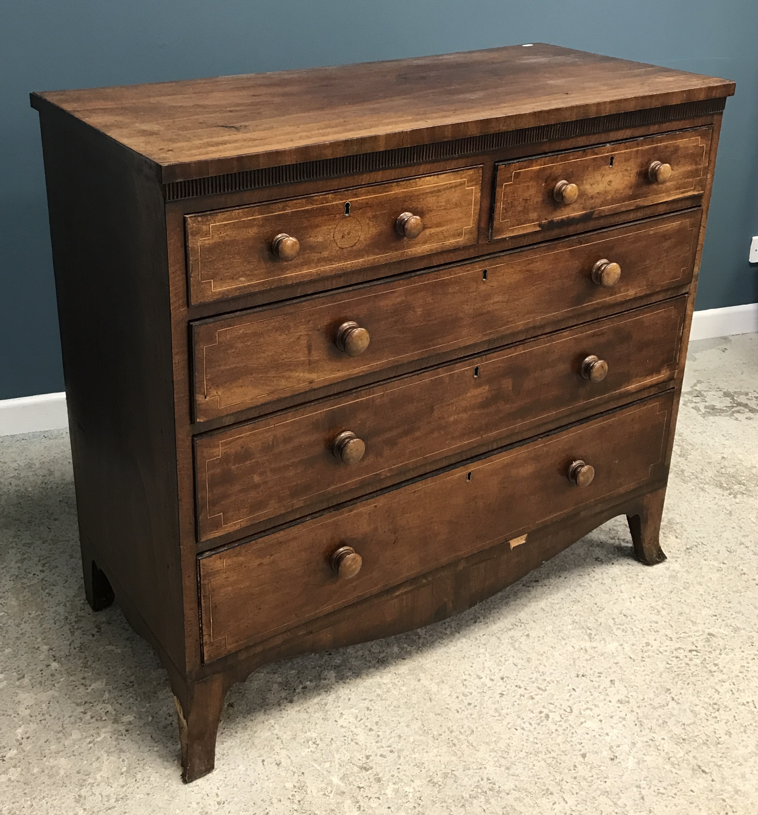 A 19th Century mahogany chest of two short over three long graduated ...