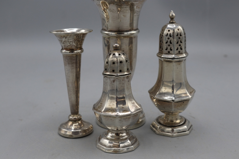 Silver tableware selection inc. 2 silver bud vases, by A L Davenport ...