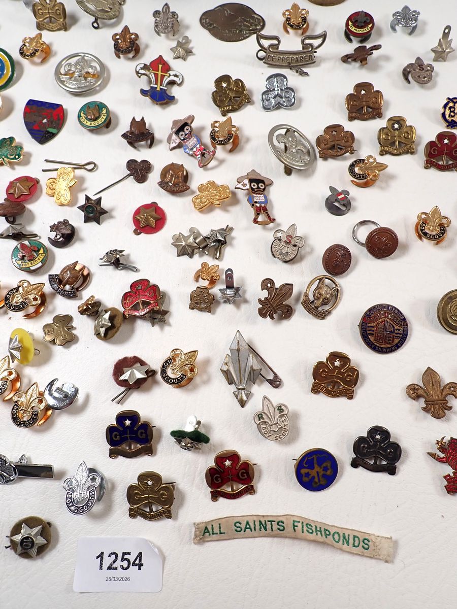 A collection of metal Boy Scouts and Girl Guides badges, many enamelled ...