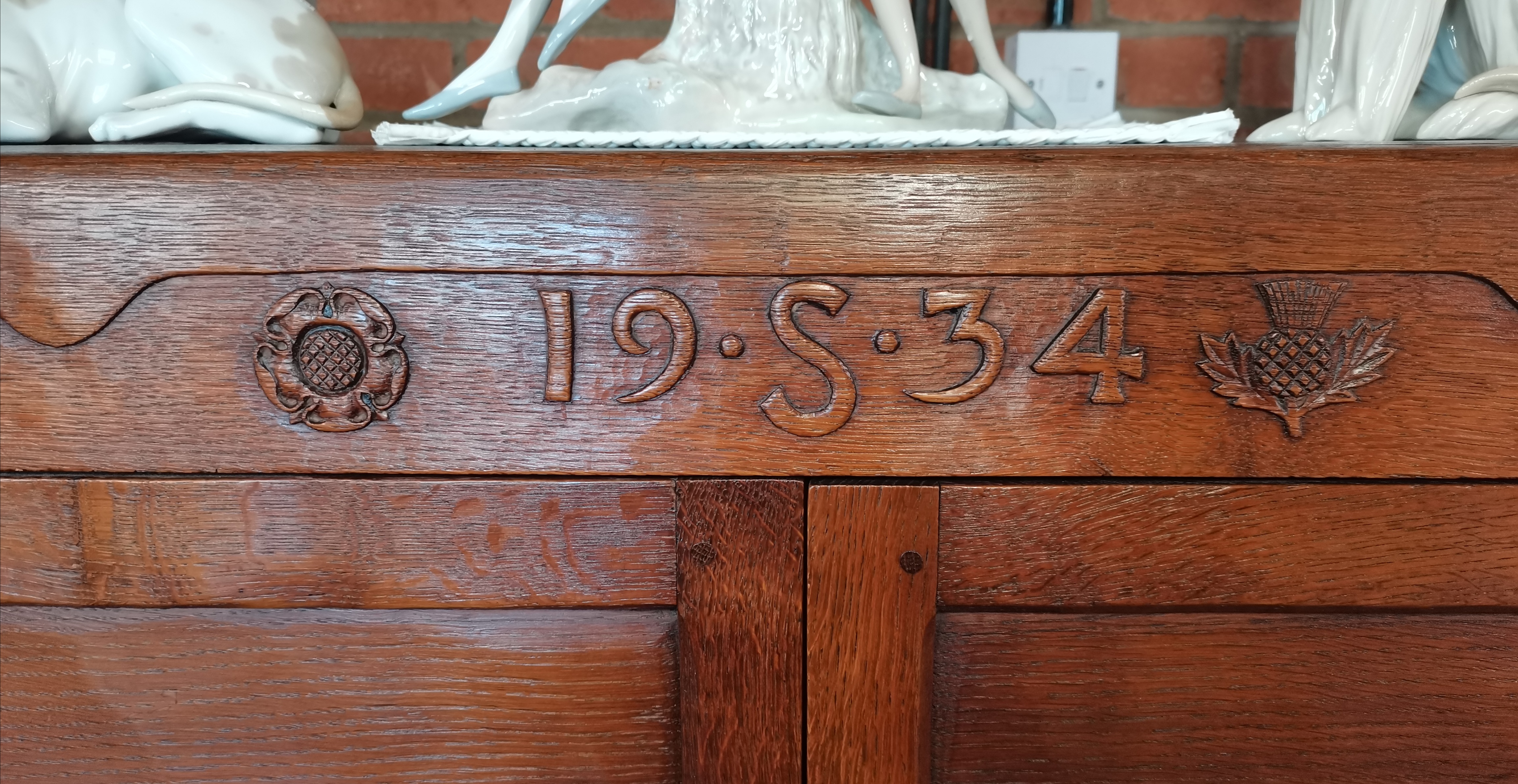 A very rare early mouseman oak panelled double wardrobe, beautifully ...