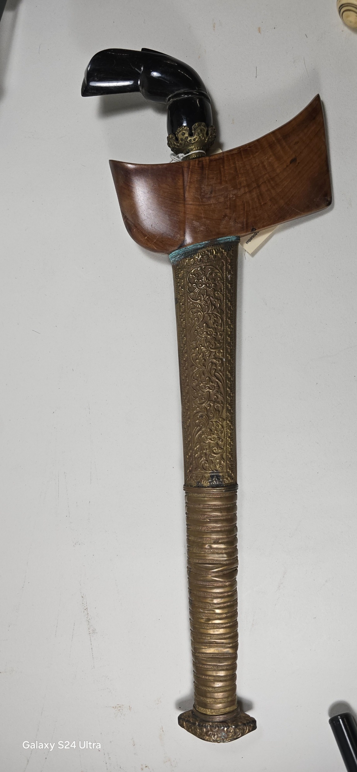A Malayan dagger kris, wavy 19th century black and grey pamor blade 11 ...