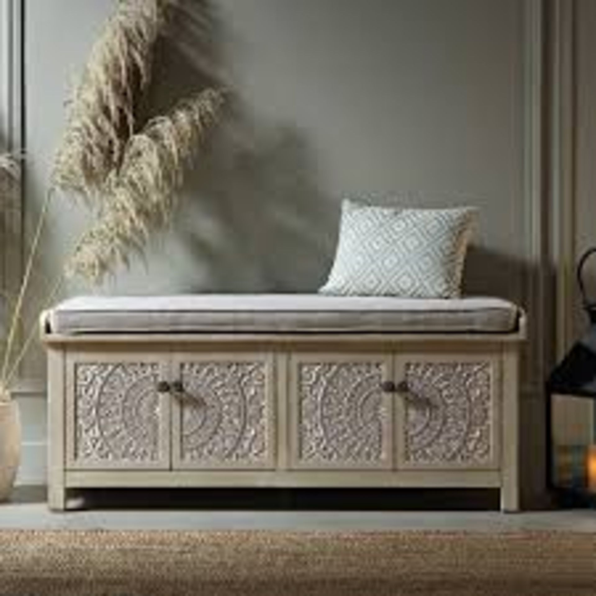 Boxed Chantilly Whitewashed Carved Storage Bench RRP £369.99-SR6(8.3 ...