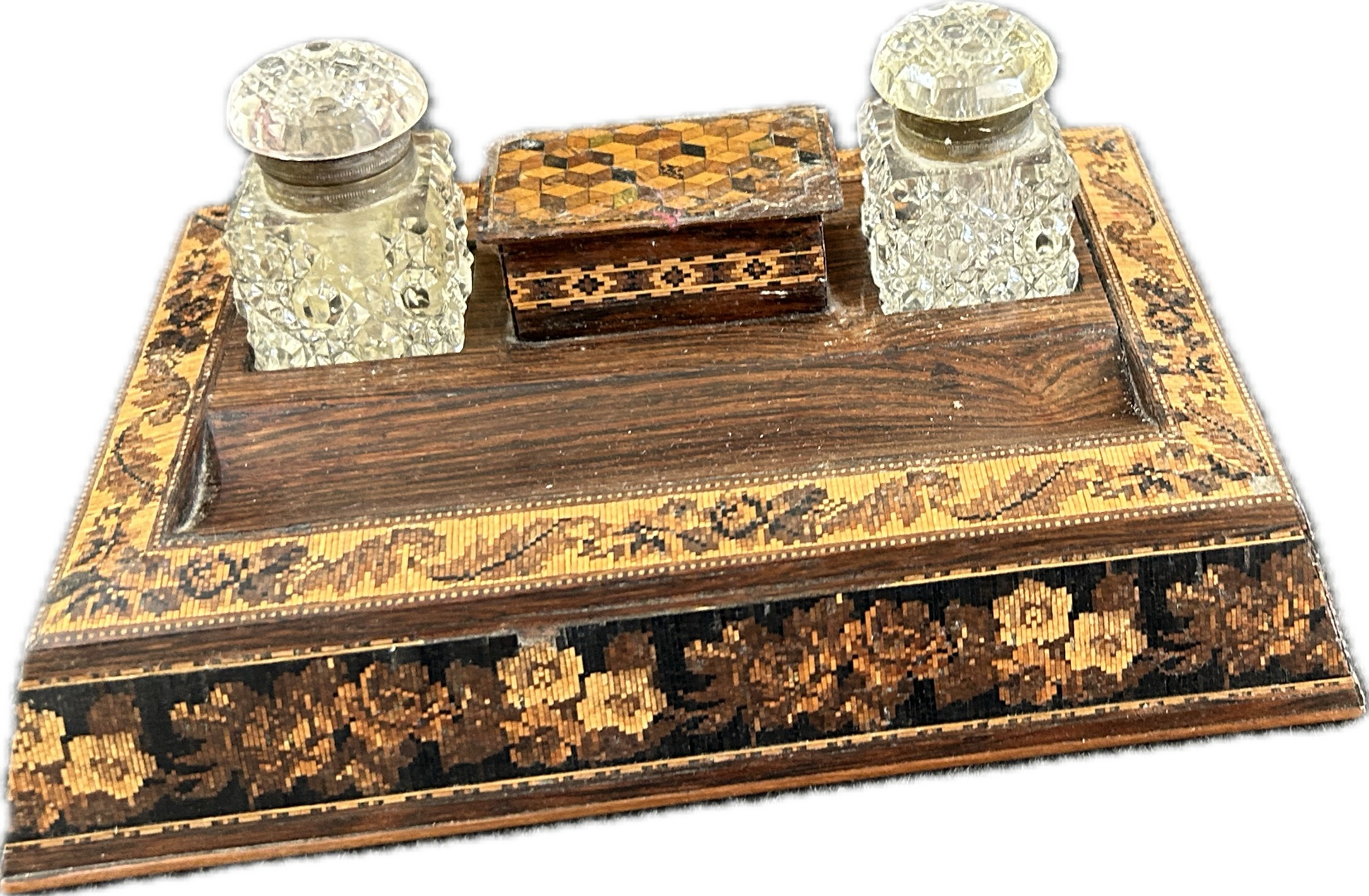 19th Century Tunbridge Ware inkstand, typically crafted from rosewood ...