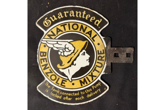 Double-sided porcelain enamel fuel pump sign for National Benzole ...