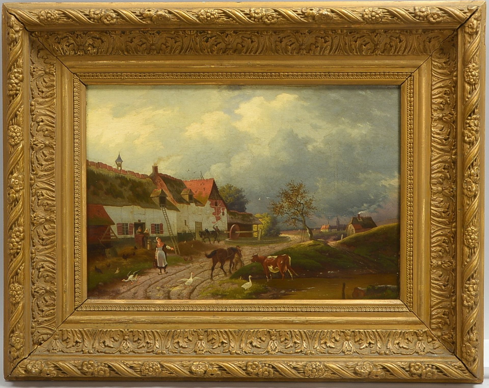Köster, Paul (1855 Bremen - 1931 Düsseldorf), 'Dorfidyll', Öl/Lw, unten ...