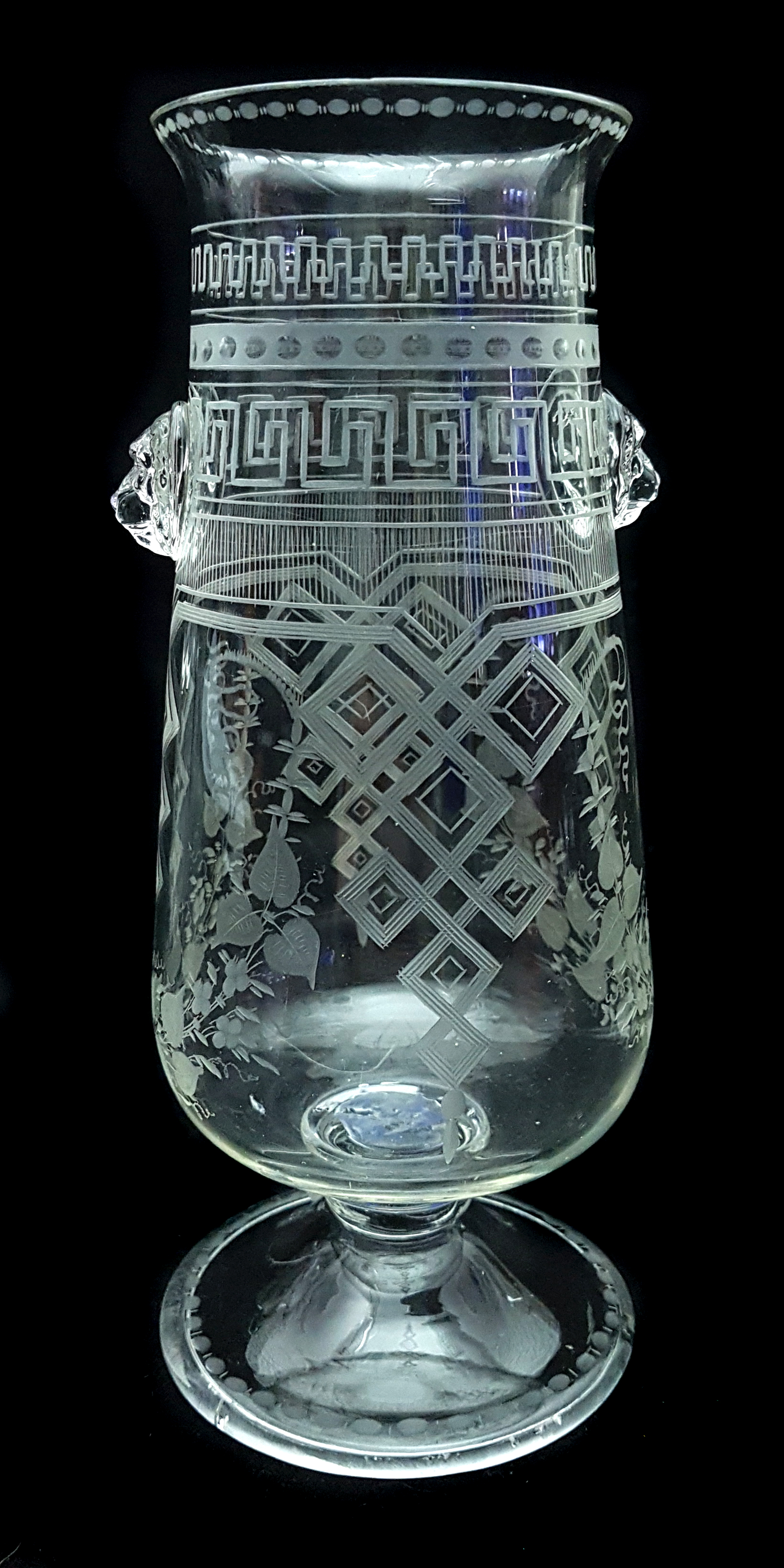 Thomas Webb - Three vases comprising a colourless glass 'moon' vase ...