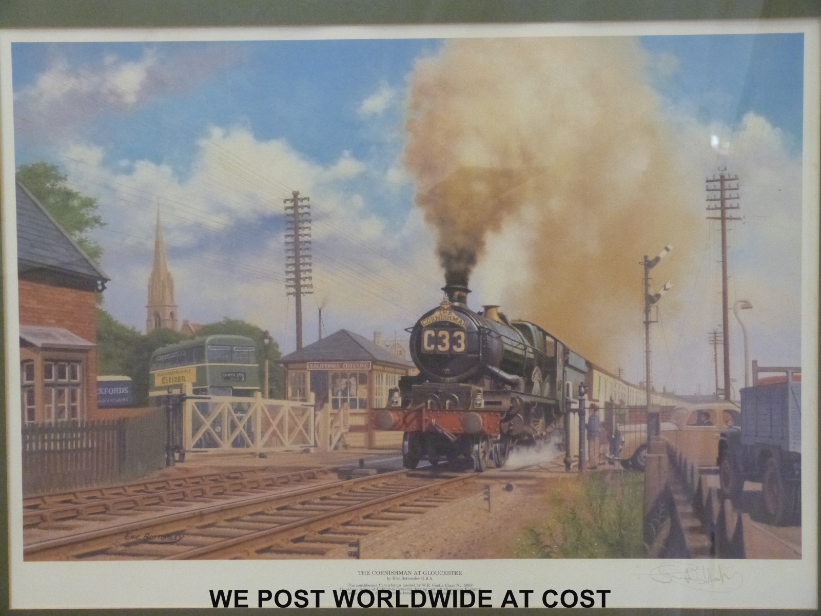 Eric Bottomley signed print 'The Cornishman at Gloucester' GWR steam ...