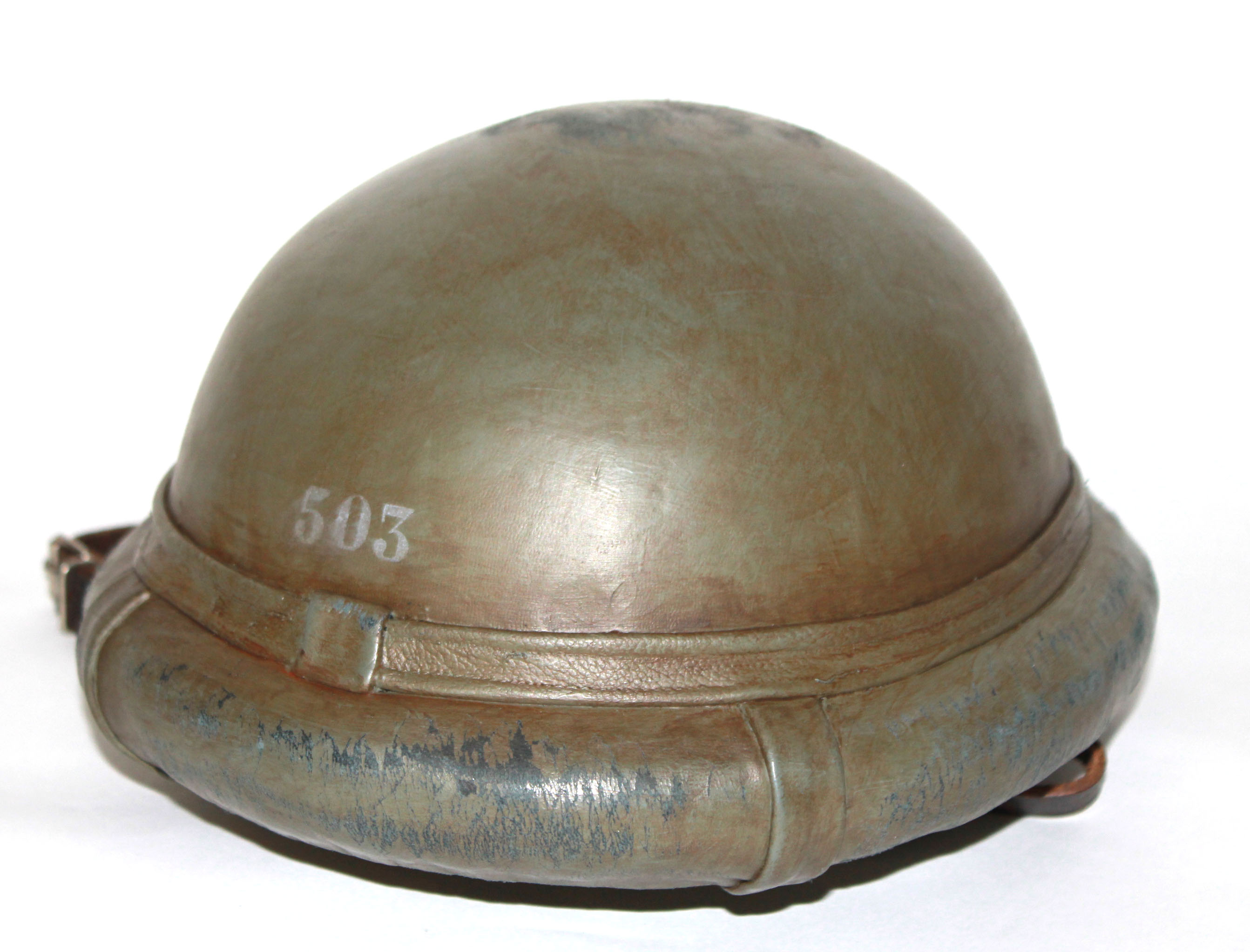A GERMAN SCARCE TANK DRIVERS HELMET, DATED 1918 Made from thick leather ...