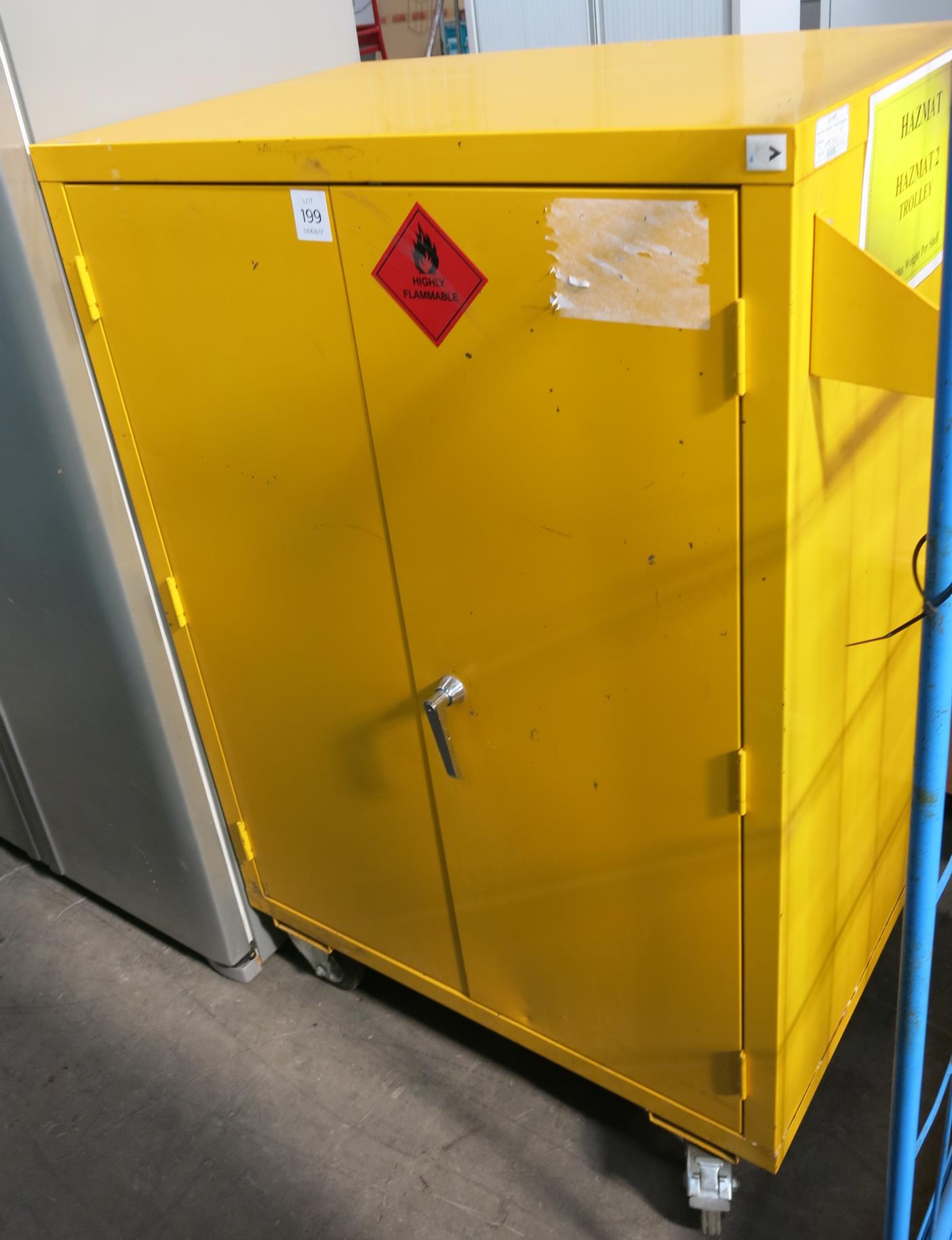 * A Metal 'Yellow' Chemical Portable 2 Door Cabinet, no key