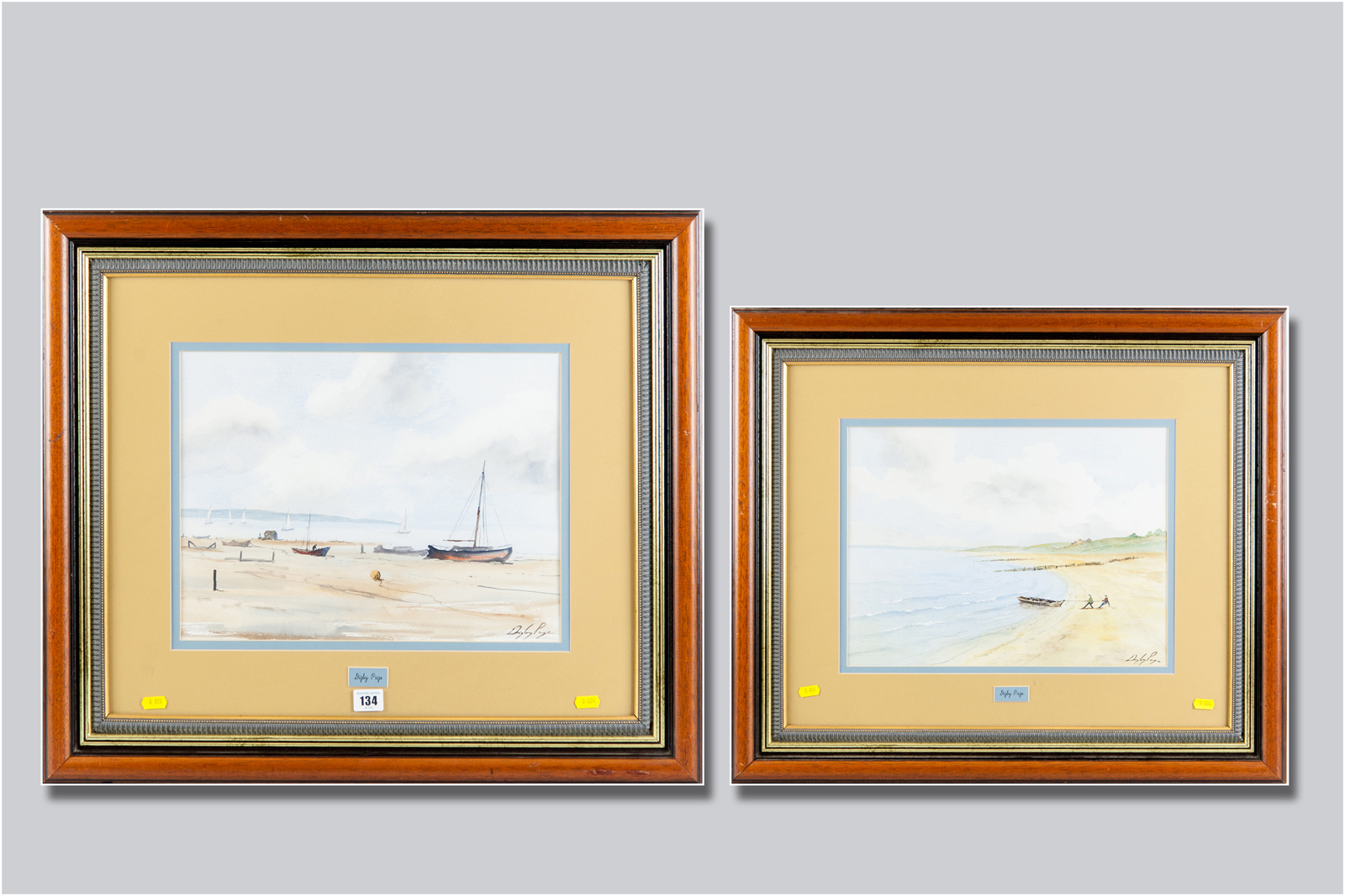 DIGBY PAGE watercolours, a pair - coastal scenes with figures and boats ...