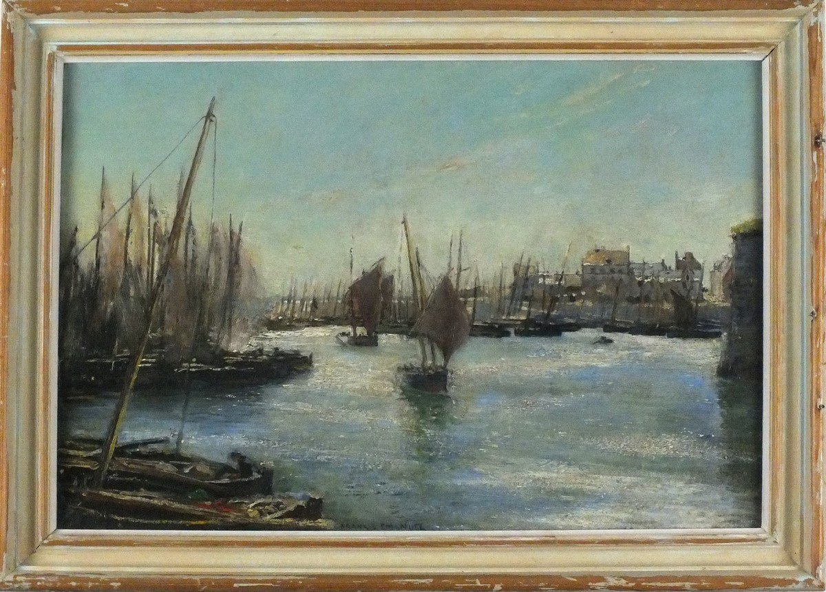 Frank Lewis EMANUEL (British 1868 - 1948) Busy Harbour Scene, Oil on ...