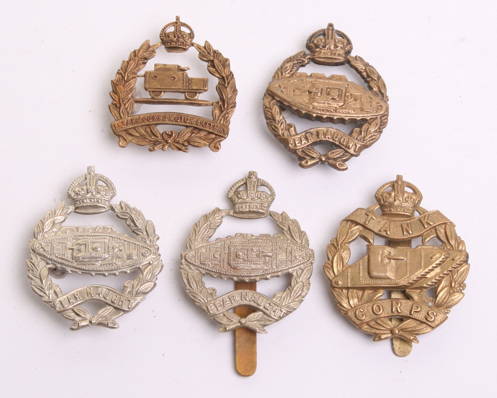 Tank Corps / Royal Tank Regiment Cap Badges consisting of standard WW1 ...
