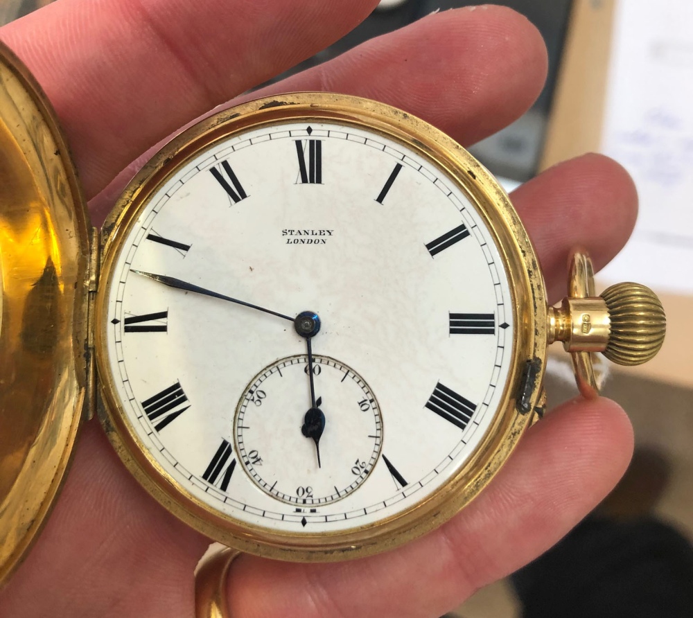 Stanley, London; an 18ct gold hunter keyless wind pocket watch, the ...