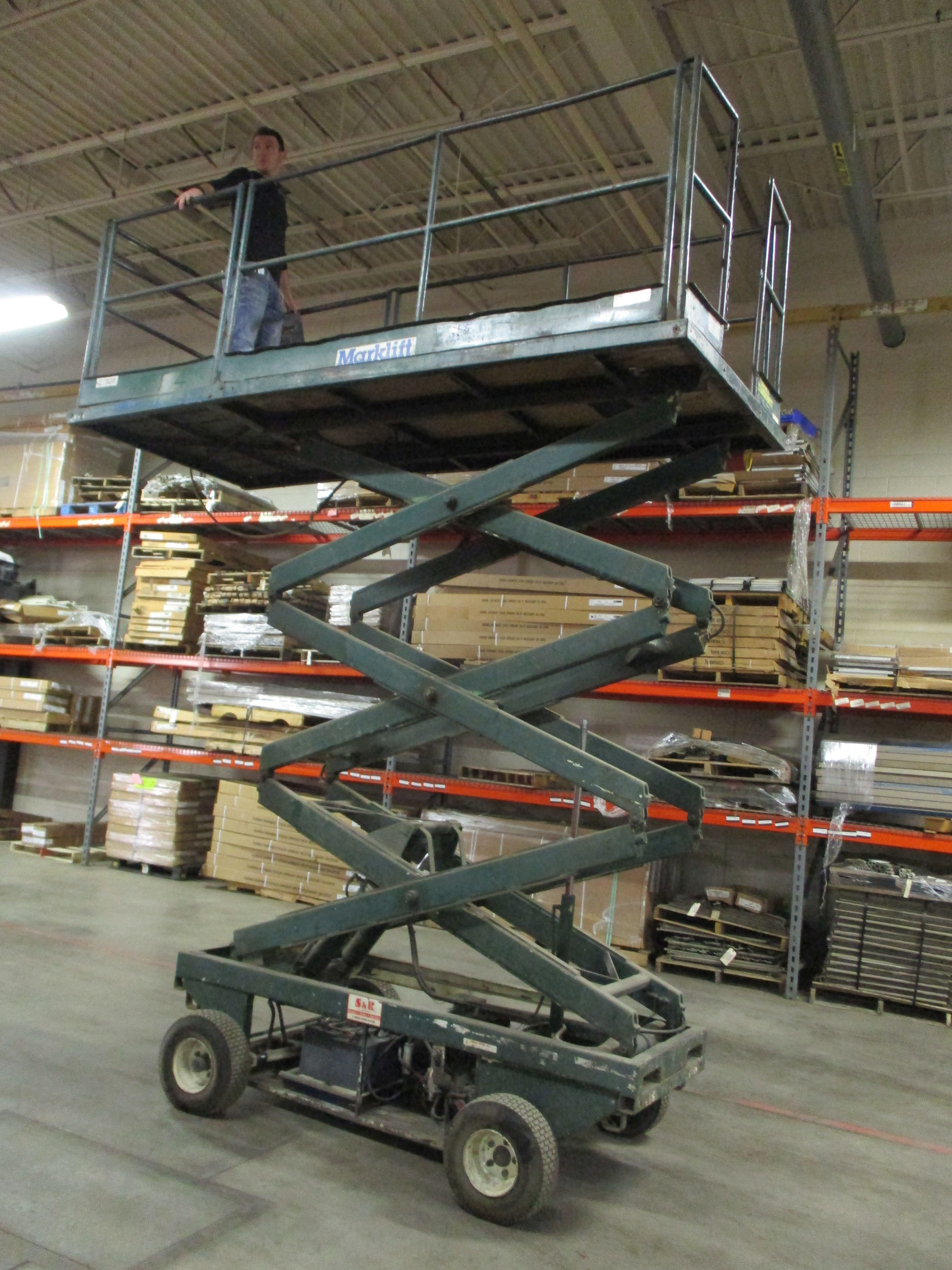 MARKLIFT ELECTRIC SCISSOR LIFT, 54" WIDE X 134" LONG WORK PLATFORM, 168 ...