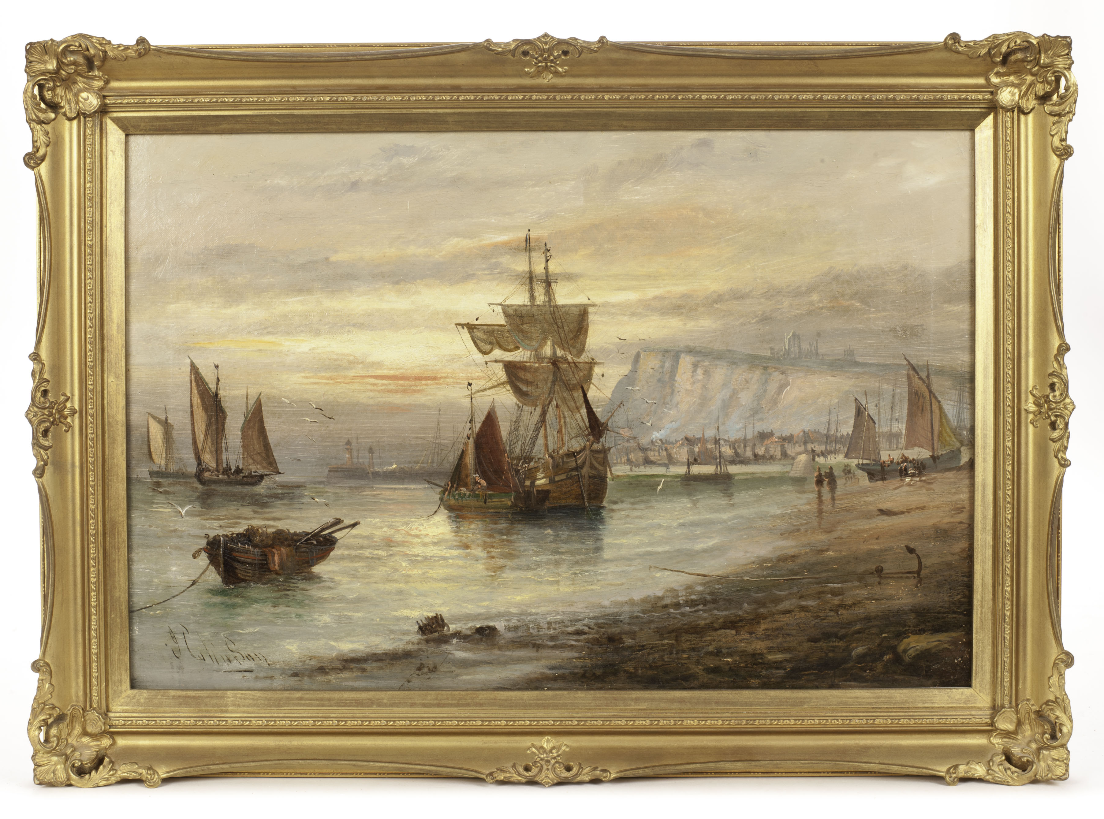 James Collinson (1825-1881), oil on canvas ‘Whitby Harbour at Dawn ...