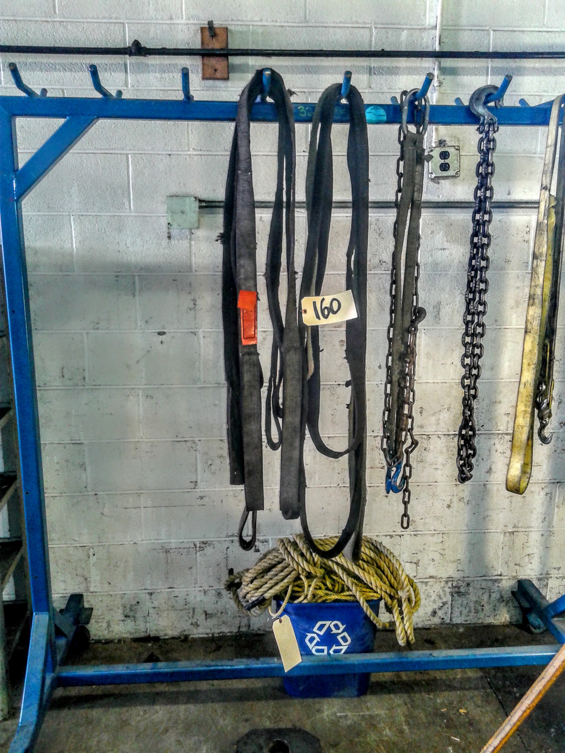 Portable Chain and Sling Cart (72 x 80 x 36) with chains, slings and rope