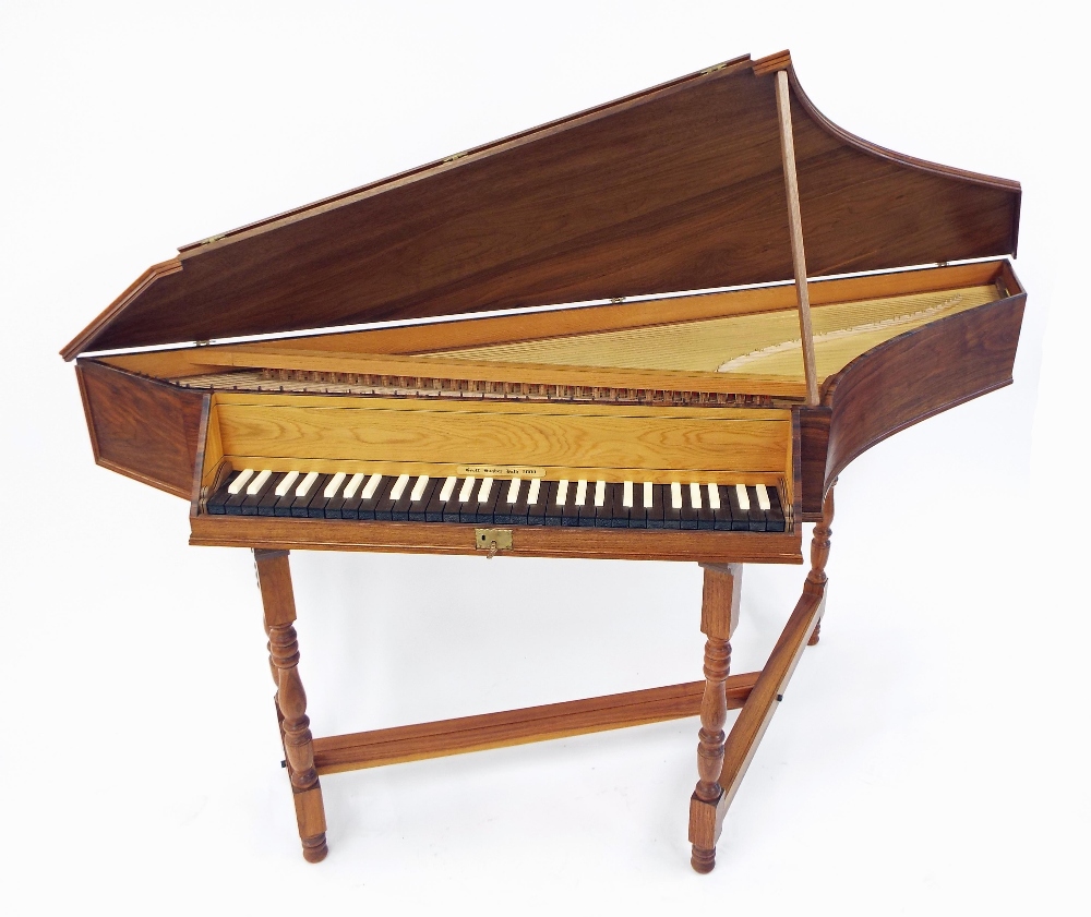 Fine contemporary English walnut bent side spinet made by Geoff Hughes ...