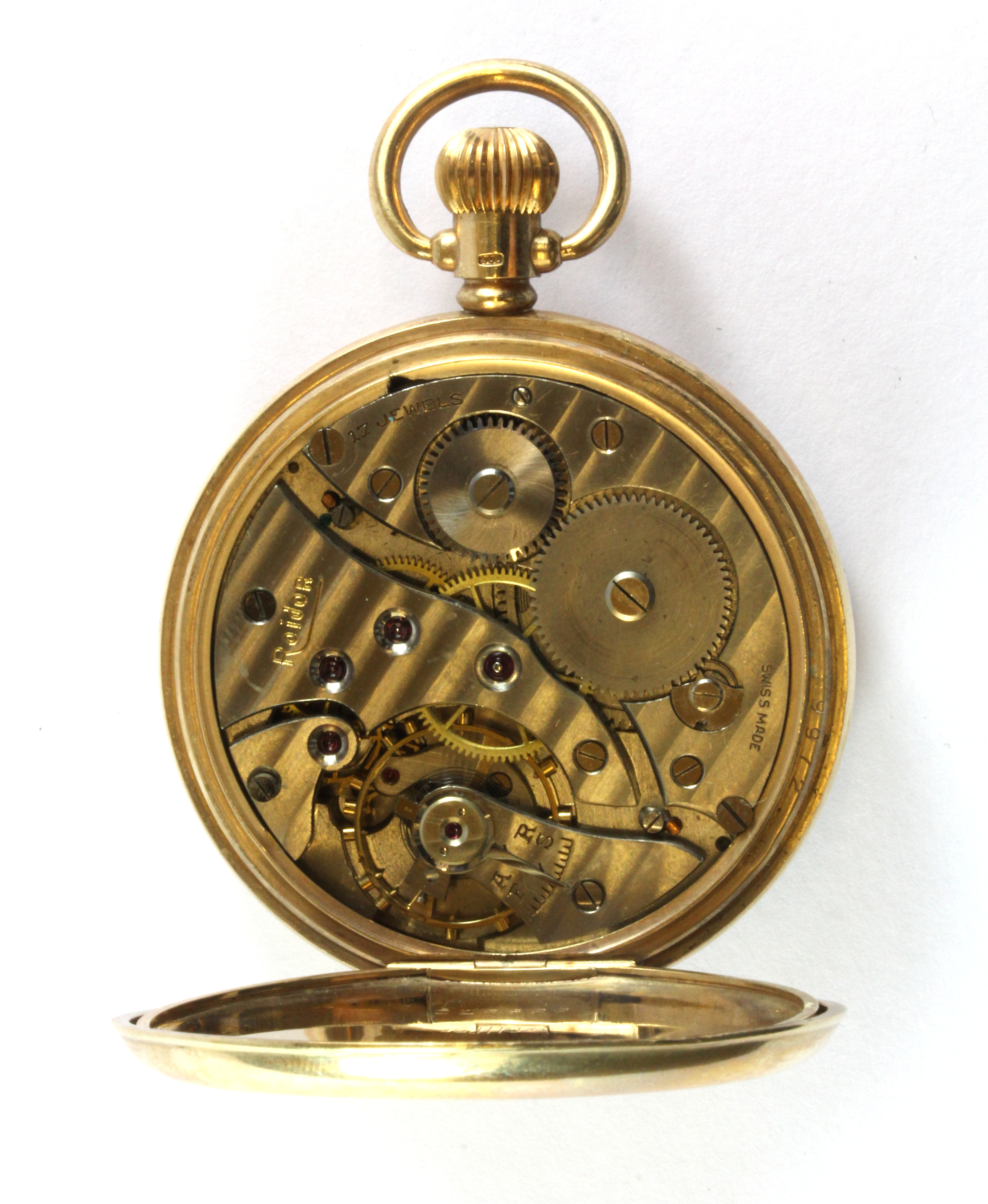 A Roidor 9ct yellow gold half hunter presentation pocket watch in an ...
